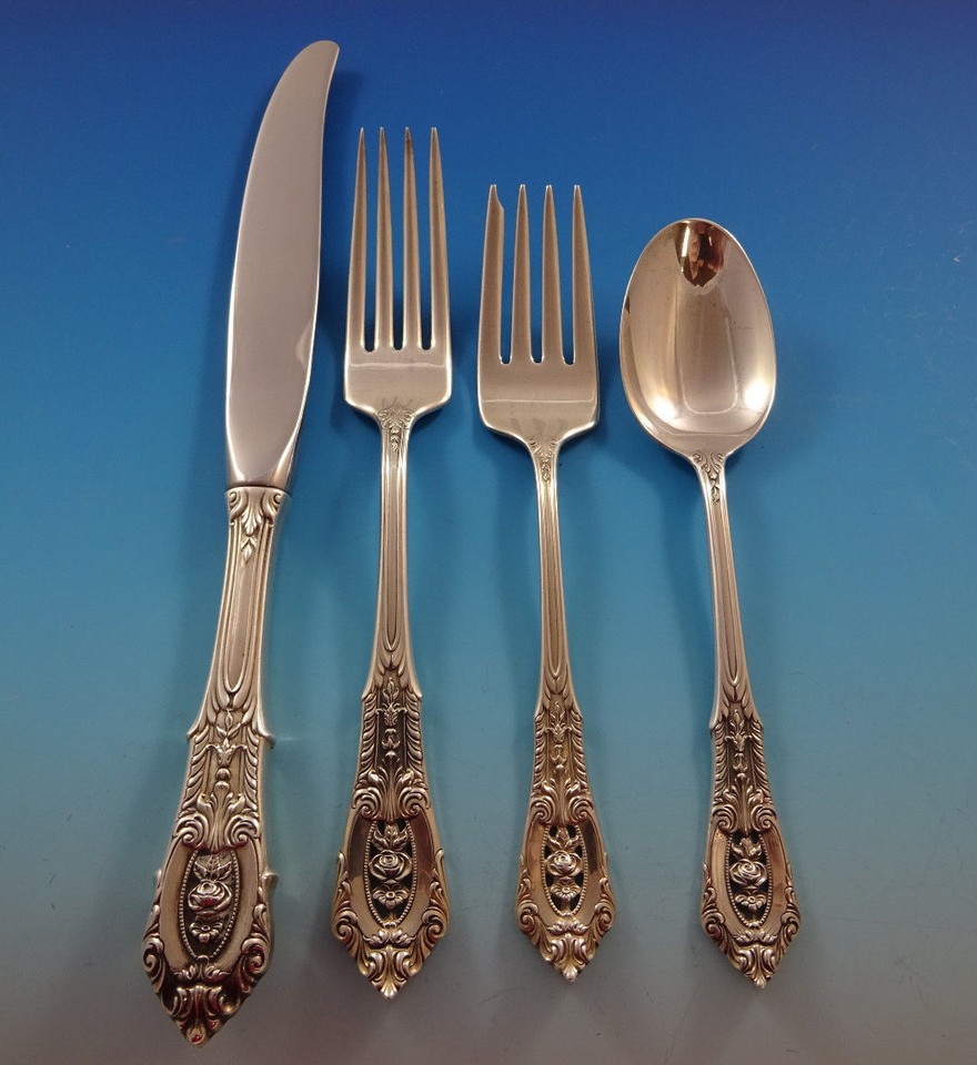 Rose Point by Wallace Sterling Silver Flatware Set For 8 Service 32 ...