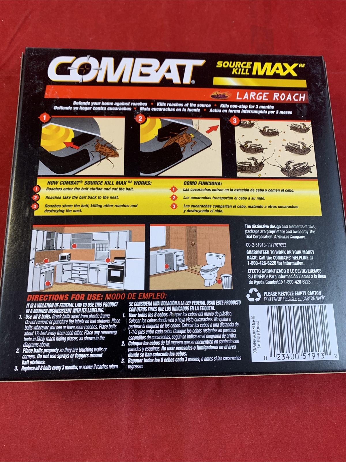 2 x Boxes Combat Max Large Roach Killing Bait Stations Child-resistant ...