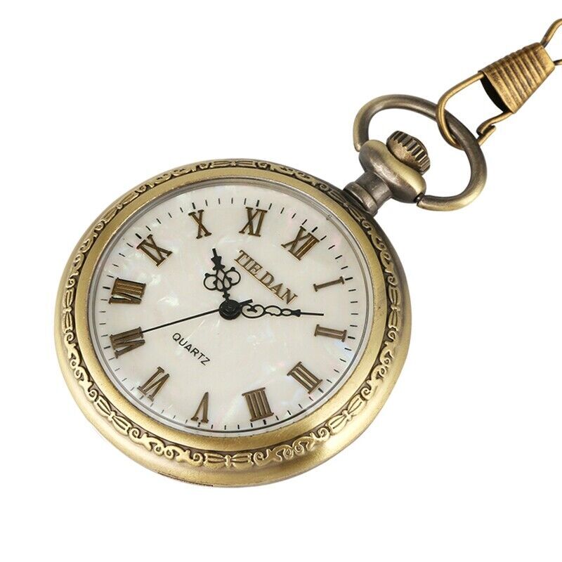 Classic Bronze Roman Number Dial Men Women Analog Quartz Pocket Watch ...