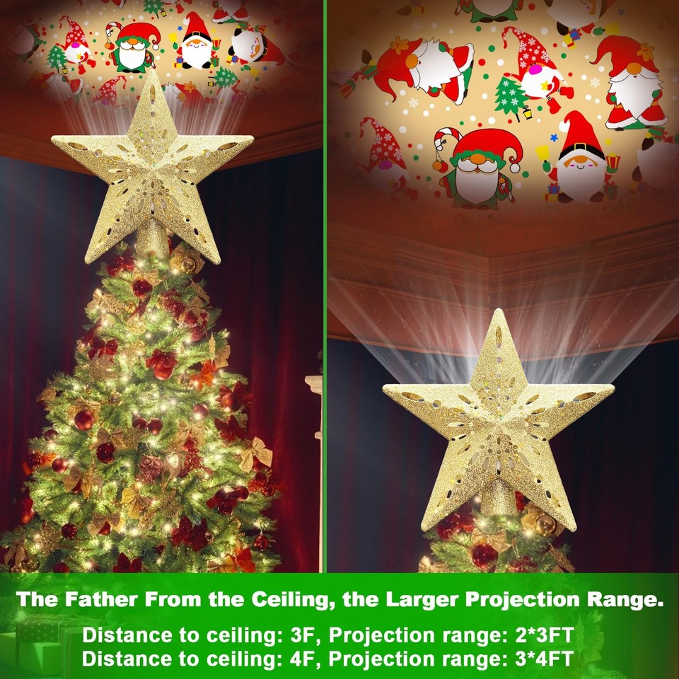 10" Christmas Tree Topper Projector with 6 Projection Modes, Built-in ...