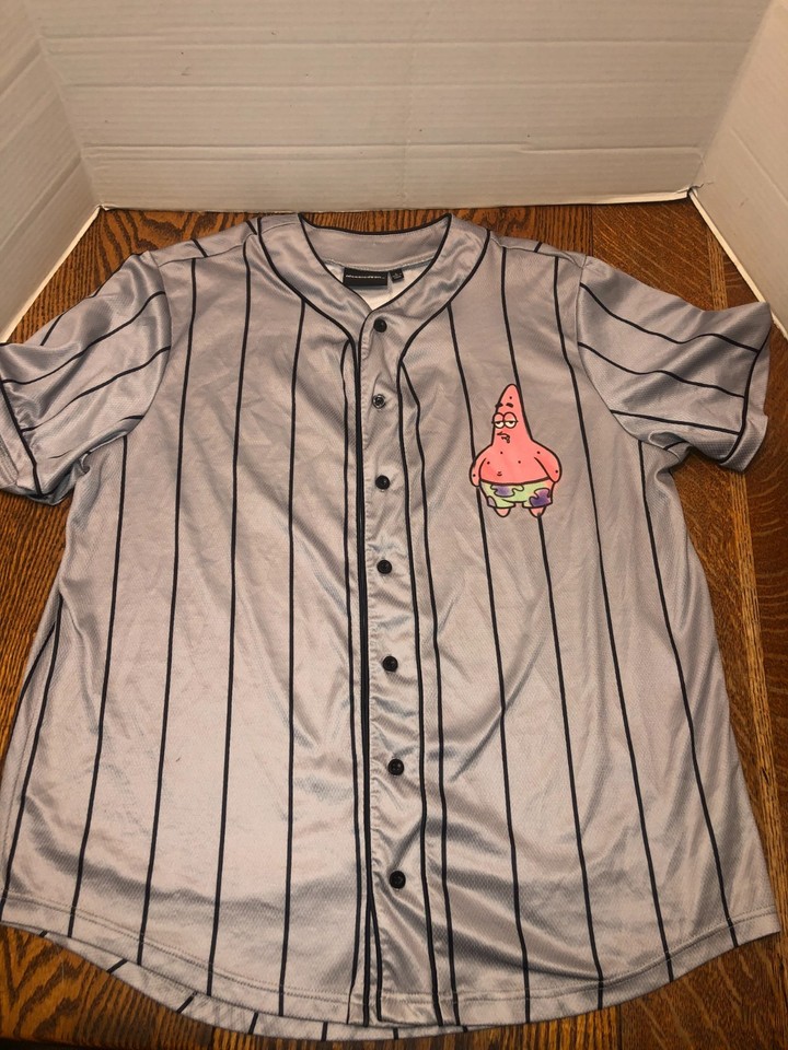Nickelodeon Spongebob PATRICK Gray Pinstripe Baseball Jersey Button ...
