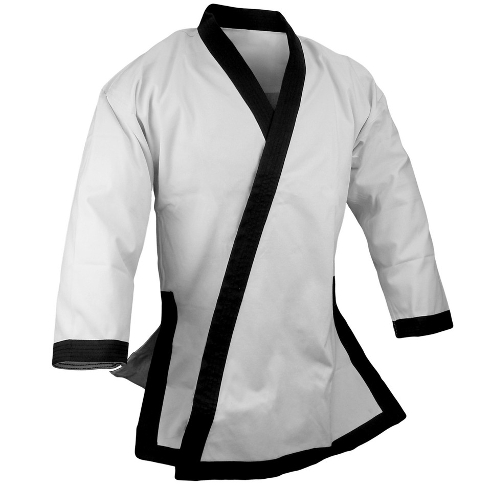 12 oz Tang Soo Do Uniform Karate Gi White with Black Heavy Weight Dobak ...