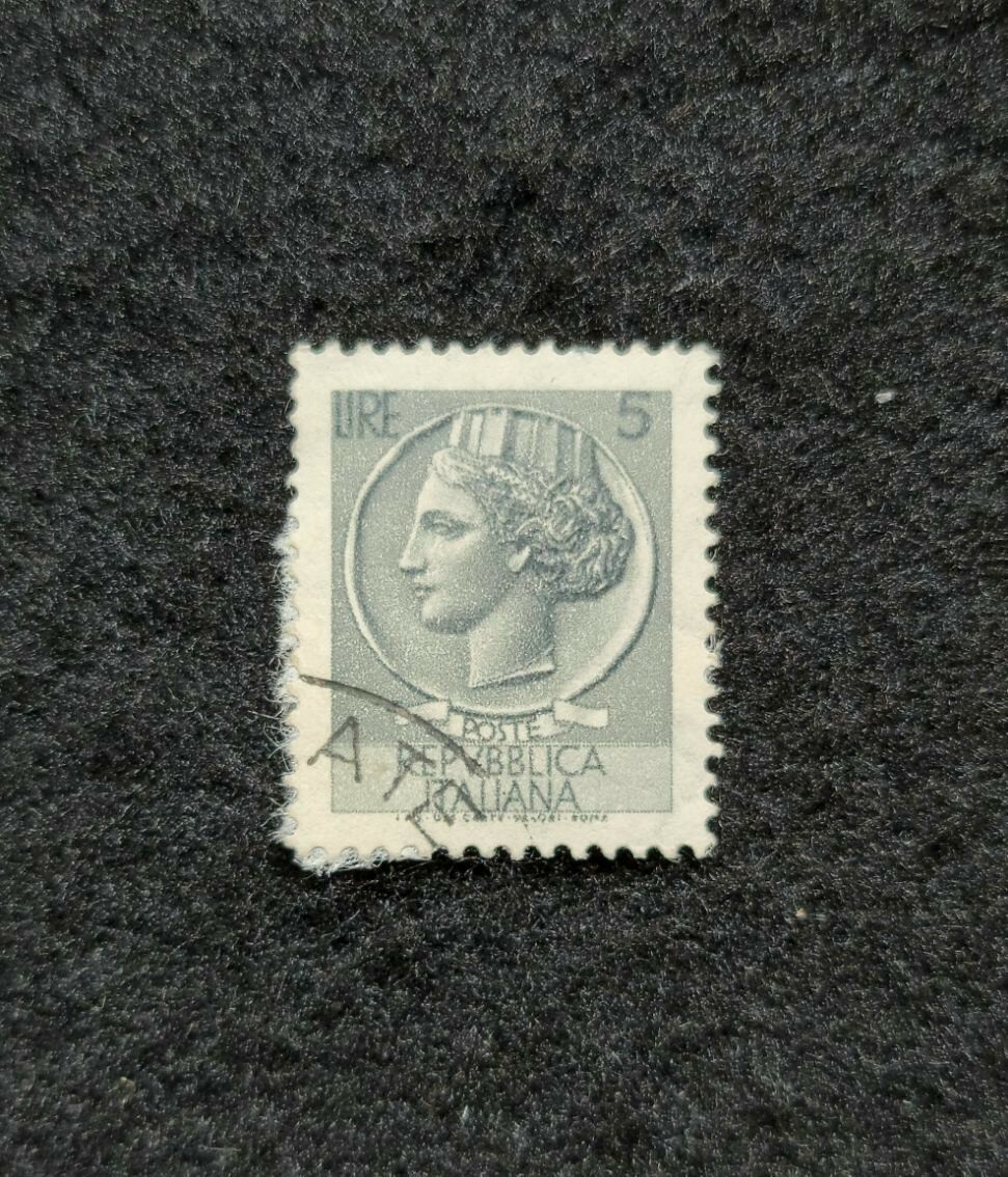 Italy stamp issued 1955, 5 lire, vf, wm stars series siracusana rare ...