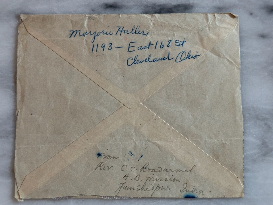 1949 India Stamp Cancel Envelope American Mission Jamshedpur Air to ...