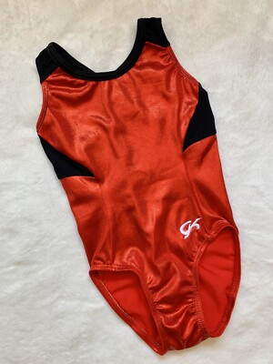 GK ELITE gymnastics Leotard RED Black MESH Racerback TANK Sporty LEO Sz ...