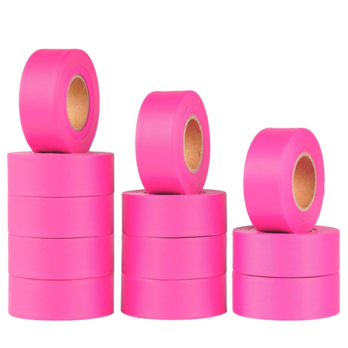 12 Pack Fluorescent Pink Flagging Tape, Non-Adhesive Plastic Ribbon ...