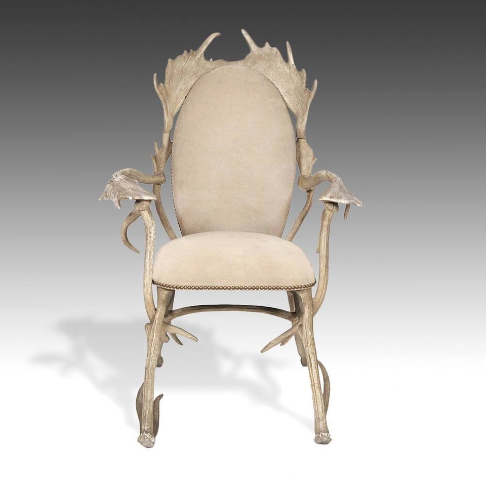 SUPERB VINTAGE ARTHUR COURT ANTLER CHAIR CAST ALUMINUM SUEDE MID ...
