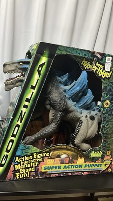 1998 Toho Blue GODZILLA Full Body Rubber Hand Puppet Resaurus 21 Inches ...