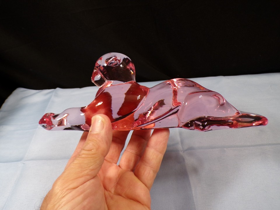 HEISEY by Mosser Pinkish Lavender Ice Glass Panther Tiger Figurine INV4 ...