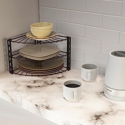 3-Tier Counter Corner Shelf Plates Organizer for Cabinet Kitchen ...