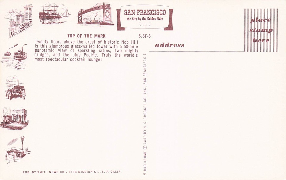 Top of the Mark Hopkins Hotel Interior San Francisco Skyline Vtg ...