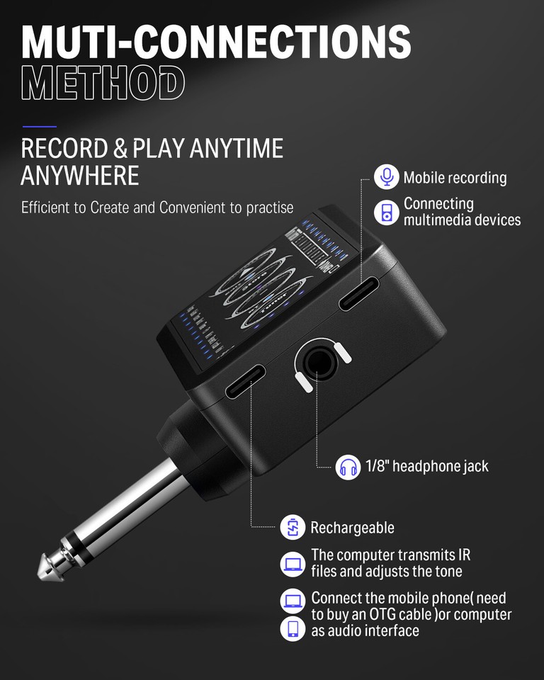 🎸Donner Mini Turbo Guitar Headphone Amp Tuner Multi-Effects Delay ...