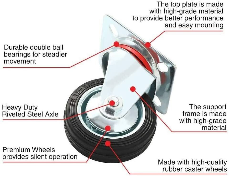 24 pk 3" swivel caster wheel hard Rubber base with Top Plate bearing ...