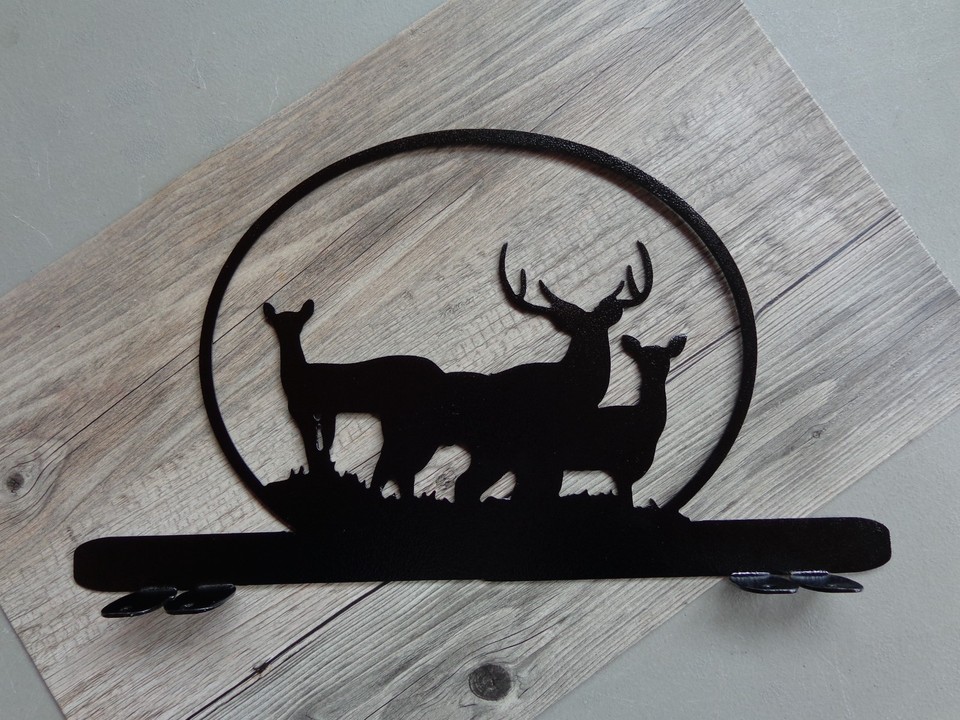 New Deer Oval Mailbox Topper Plasma Cut Metal Art Black Textured Finish ...