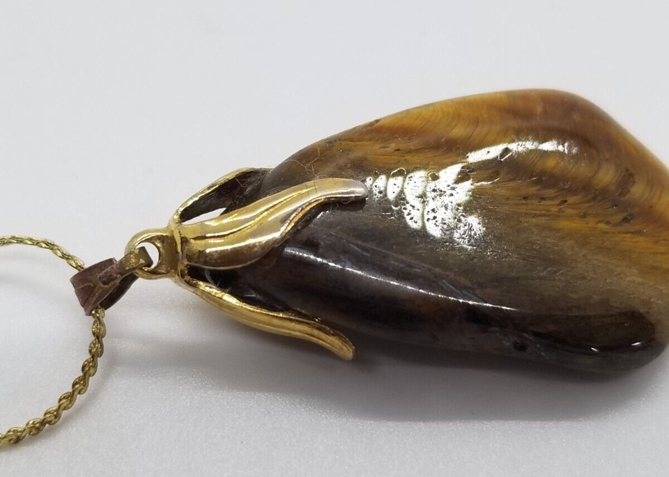 Tiger Eye Oval Pendant & Silver Tone Necklace Vintage | eBay UK