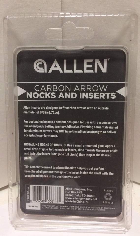 Allen Carbon Arrow Nocks And Inserts 6 Green Nocks,6 Inserts Archery ...