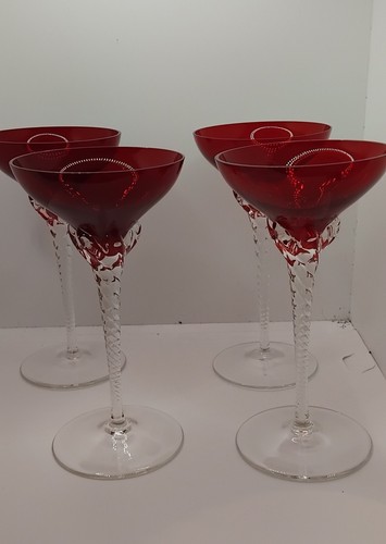 4 x Stunning Ruby Red And Clear twist Glass stem Glasses. | eBay