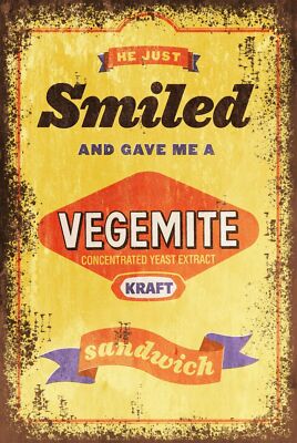 Vegemite Sandwich Aged Look Vintage Retro style Metal Sign, Australian ...