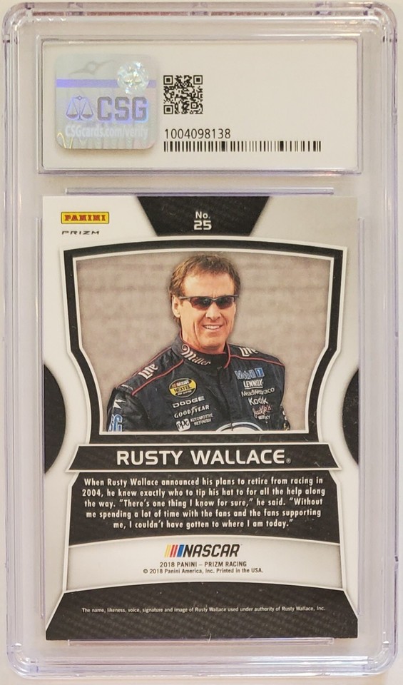 2018 Panini Prizm Rusty Wallace #25 Silver Prizm CSG 9.5 Gem Mint | eBay