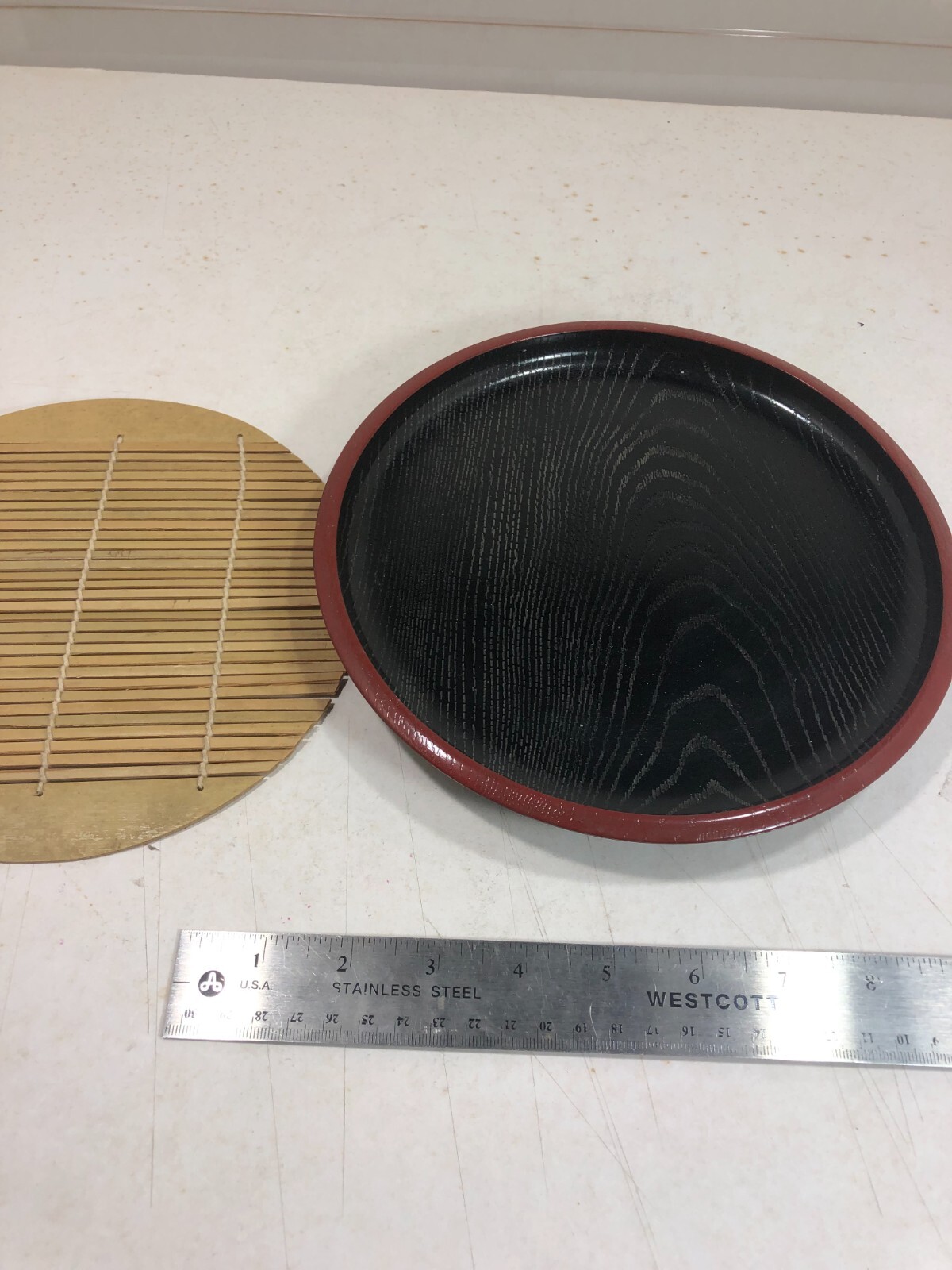 4x Japanese Zaru Soba Buckwheat lacquered round serving Tray with ...