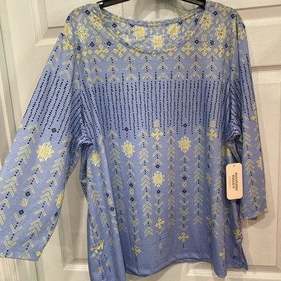 Ladies 1X Blouse- 3/4 Sleeve-blue Geometric Allison Daley NWT | eBay