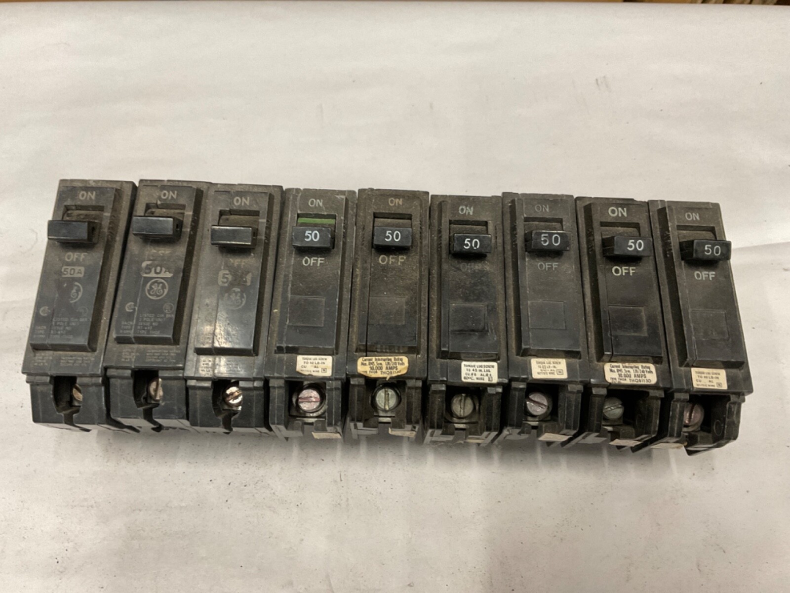 Lot of 9 GE THQB 1 Pole 50 Amp Type THQB Bolt On Various Generations | eBay