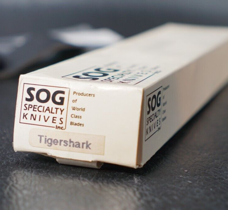 SOG Specialty Bowie Knife Tigershark w/ Leather Sheath Box Seki Japan ...