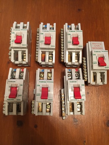 JOB LOT OF 7 x CRABTREE SB6000 100A AC22 DP 100 AMP BS5419 MAIN SWITCH ...