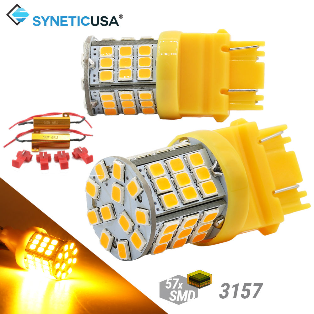 2x 3157/3057A Amber/Yellow Rear Turn Signal Parking LED Light Bulbs w ...