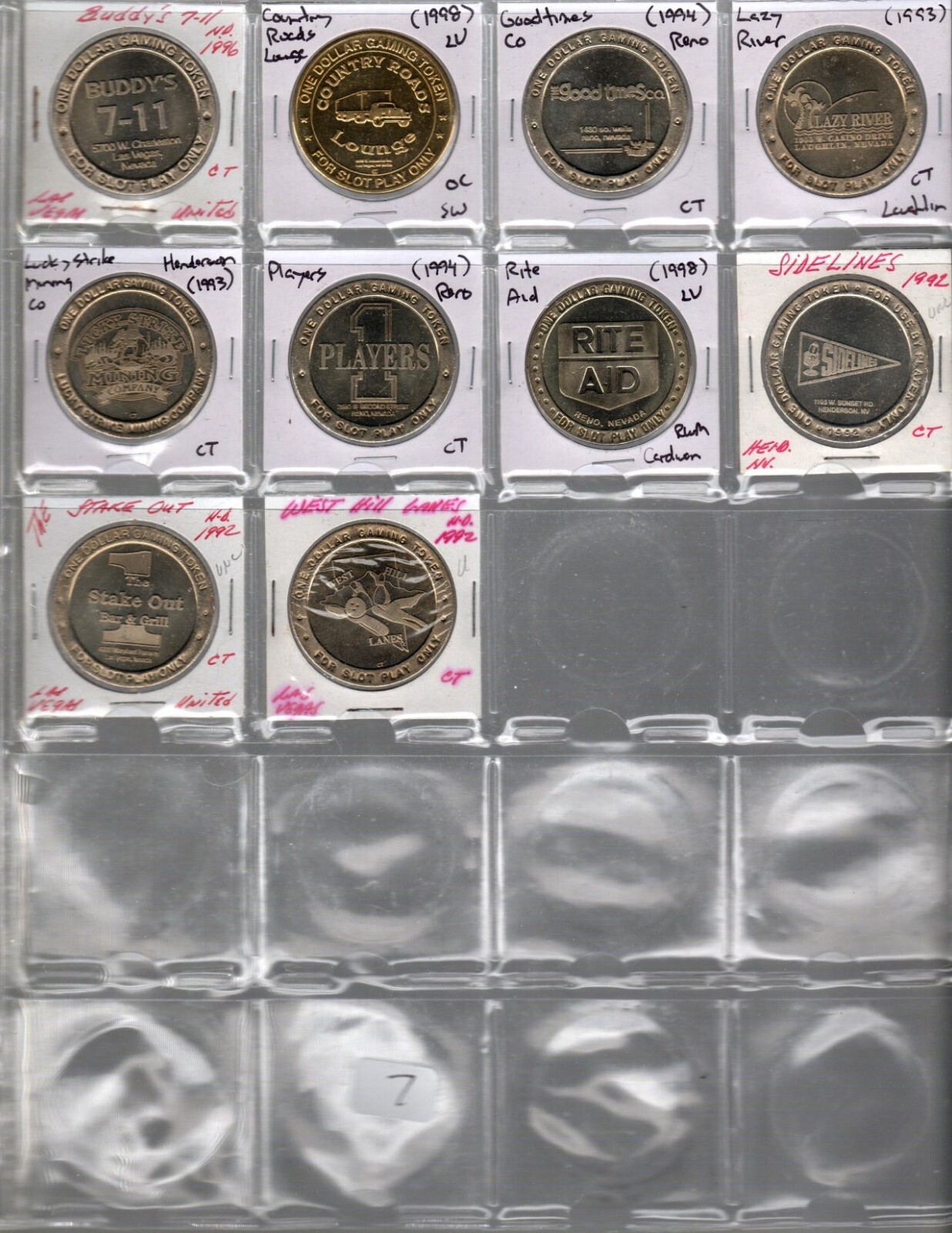 10 Nevada Route Tokens - All in Very Good to Uncirculated Condition ...