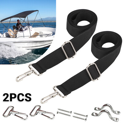 2x Adjustable Bimini Top Tie Down Webbing Straps with Loop Snap Hooks ...