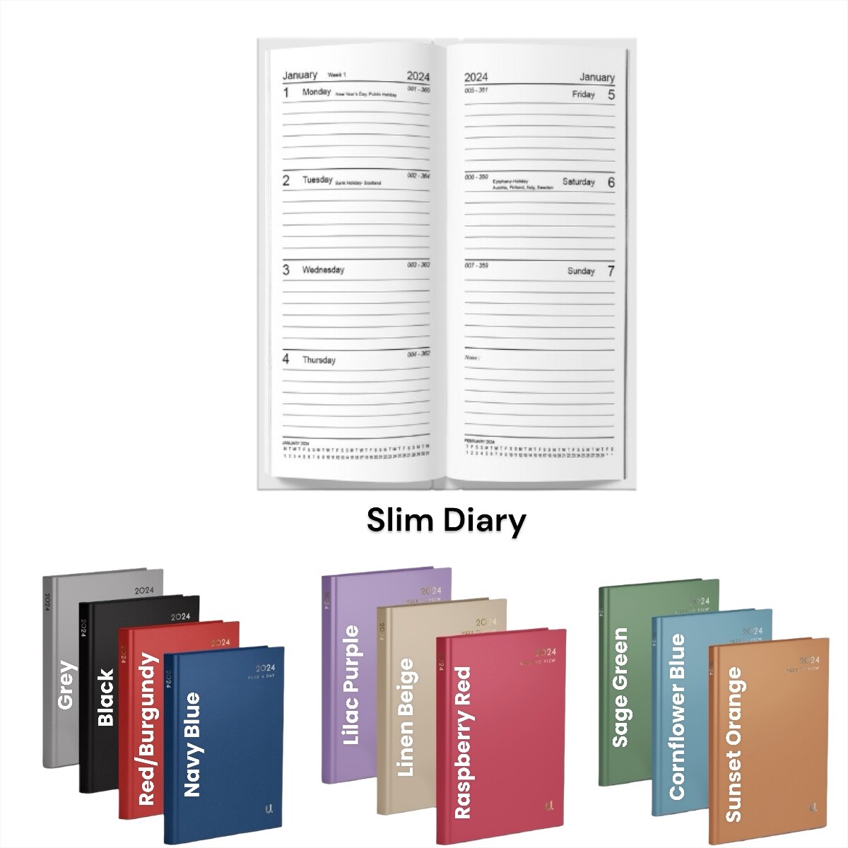 2024 - A4, A5, A6, Pocket Diary Week To View Desk Diary Hard Backed ...