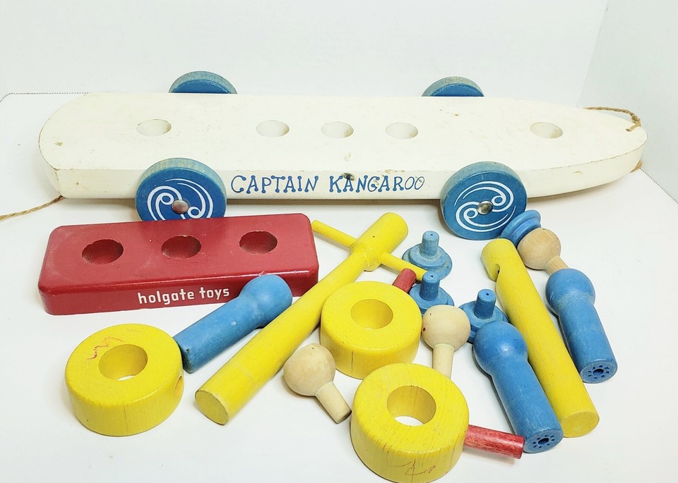 Rare 1950s Holgate Captain Kangaroo Wooden Ship Pull Toy 18x5.5x9" | eBay