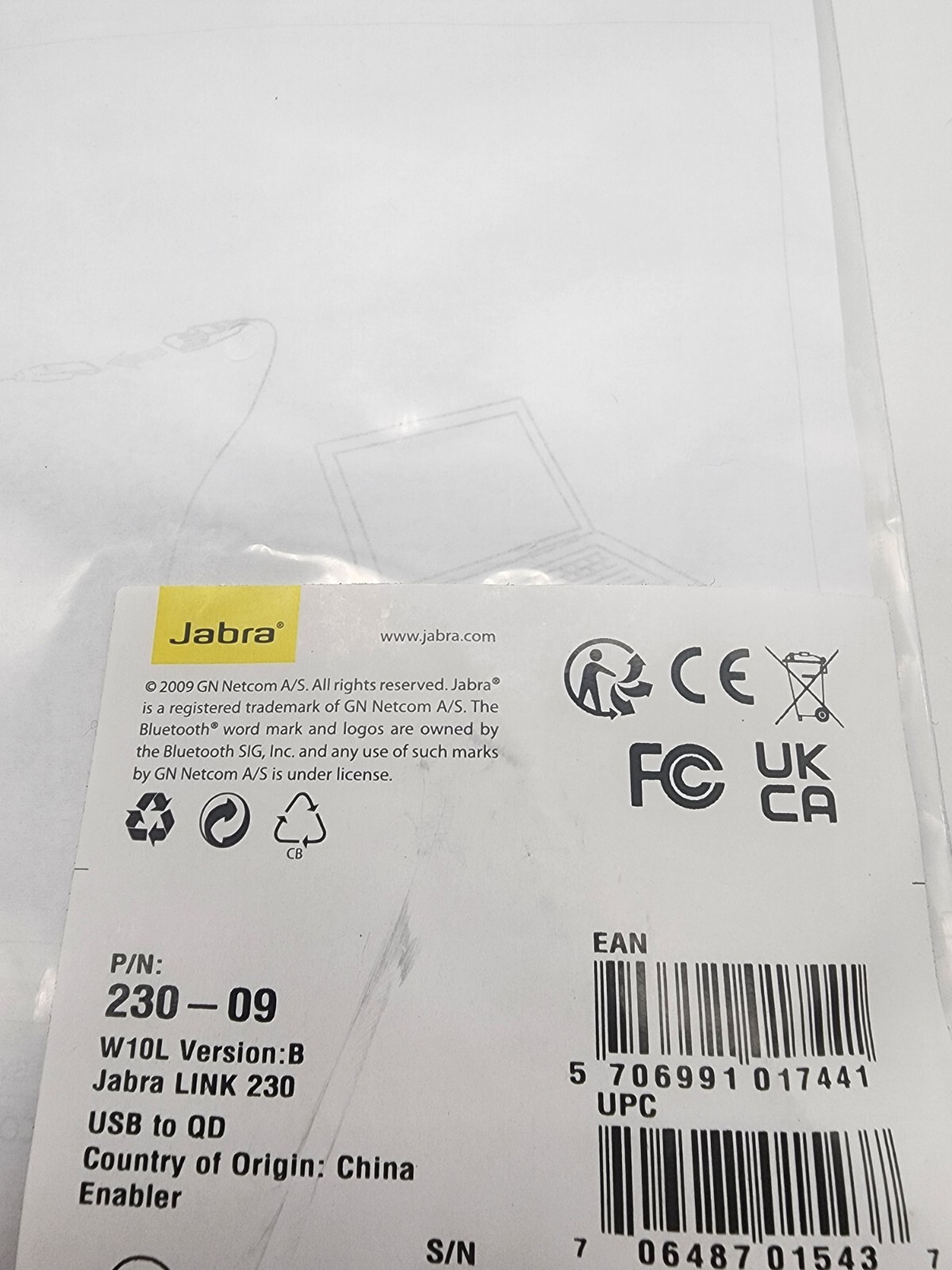 Jabra Link 230 USB Cable 230-09 for GN Netcom QD Corded Headset to PC ...