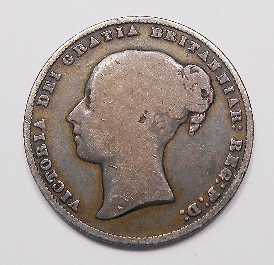 Great Britain 1860 SILVER Shilling VG ** BETTER Date Early Victoria KEY ...