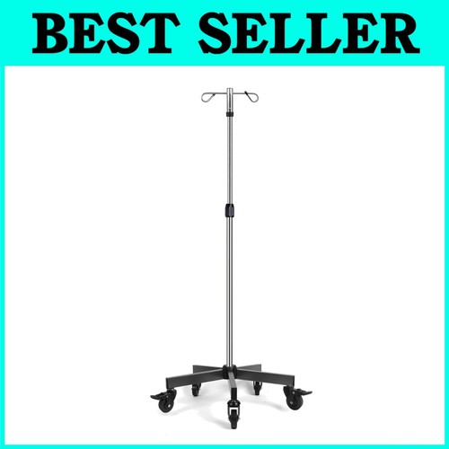 Portable IV Pole Stand 2 Hook 5 Legs Stainless Steel | eBay