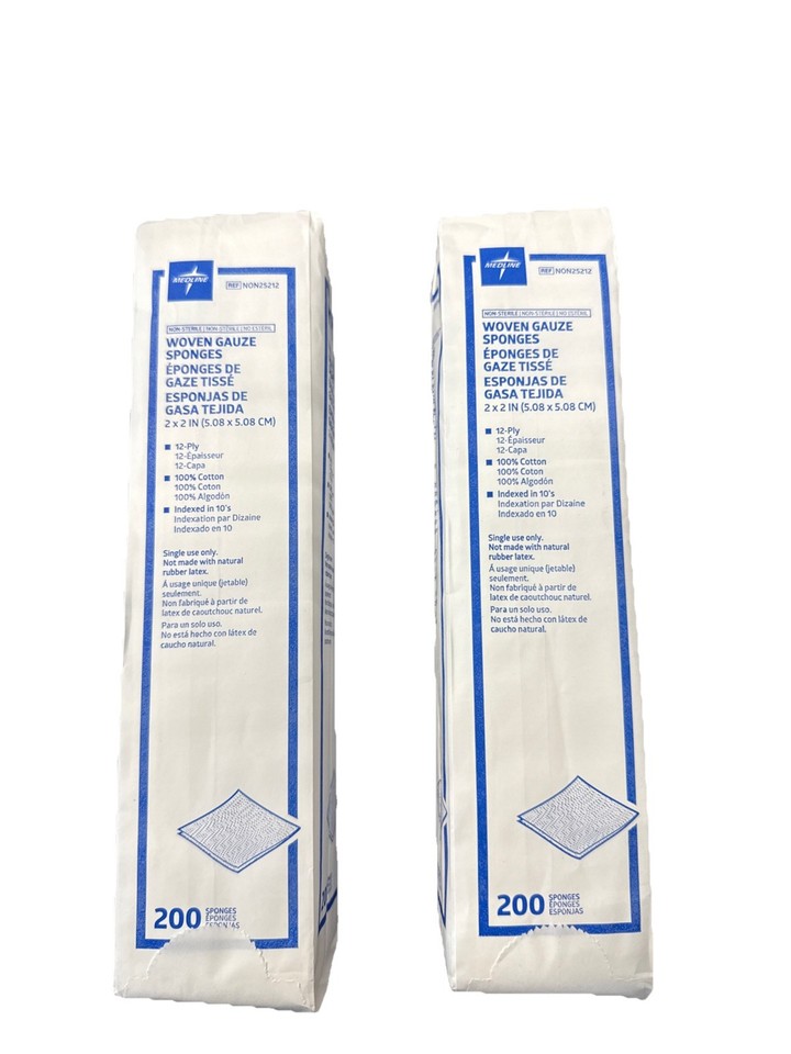Medline 2x2 NS Woven 100% Cotton Gauze Sponge 12ply - NON25212- 2 Pack ...