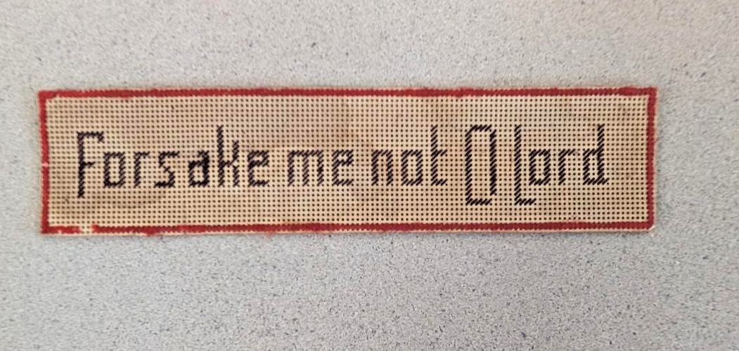 Antique Perforated Paper Needlework Bookmark - "Forsake me not O Lord ...