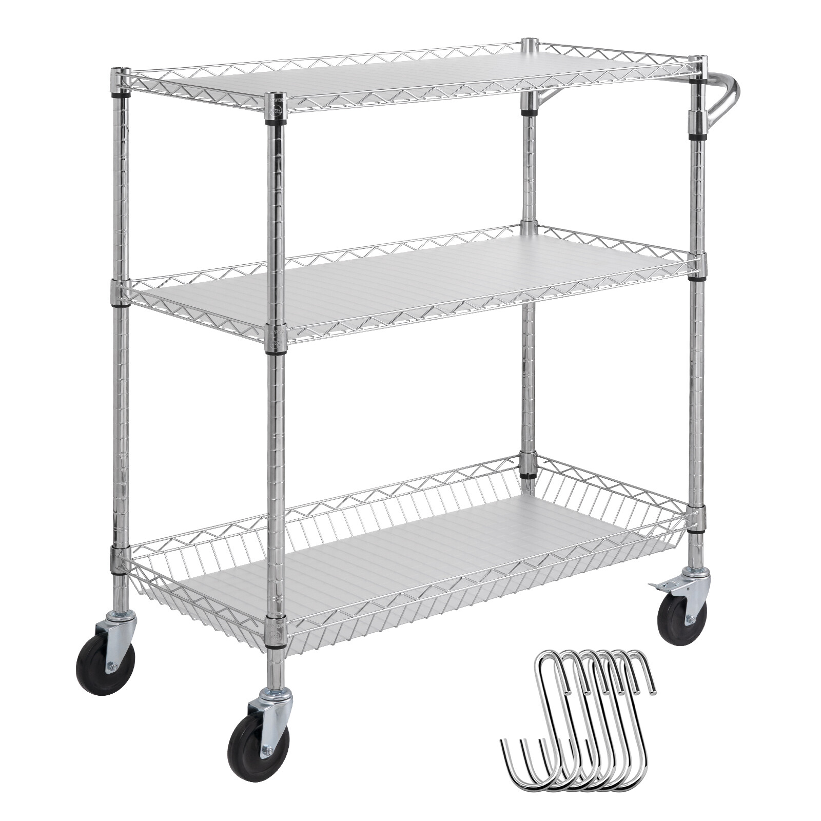 VEVOR 3-Tier Utility Cart Rolling Cart on Wheels 35"x18"x35.5" 661 LBS ...