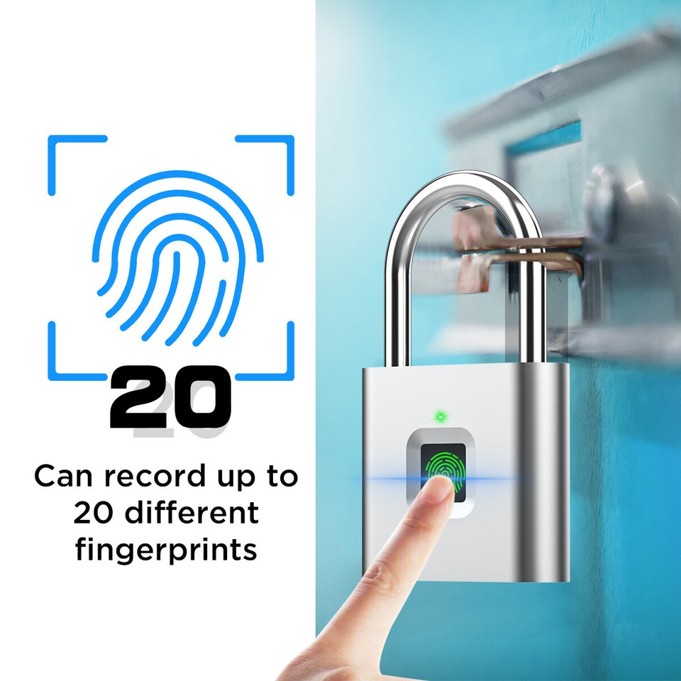 Waterproof Fingerprint Padlock Keyless Lock Rechargeable Smart Lock Gym ...