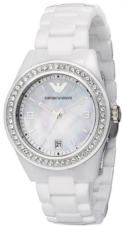 NEW EMPORIO ARMANI AR1426 CERAMIC STRAP WHITE DIAL TONE WOMENS WATCH UK ...