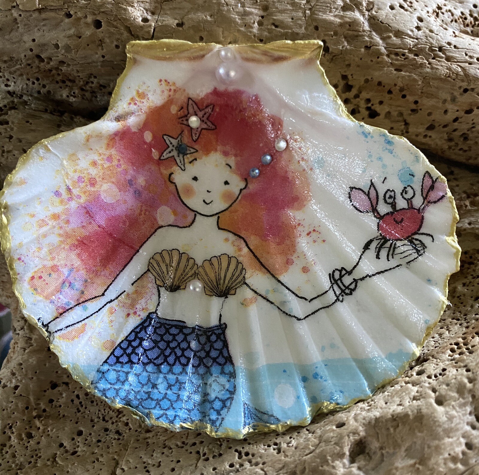 Mermaid Dish Jewelry/Trinket Holder Decoupaged Scallop Shell Young ...