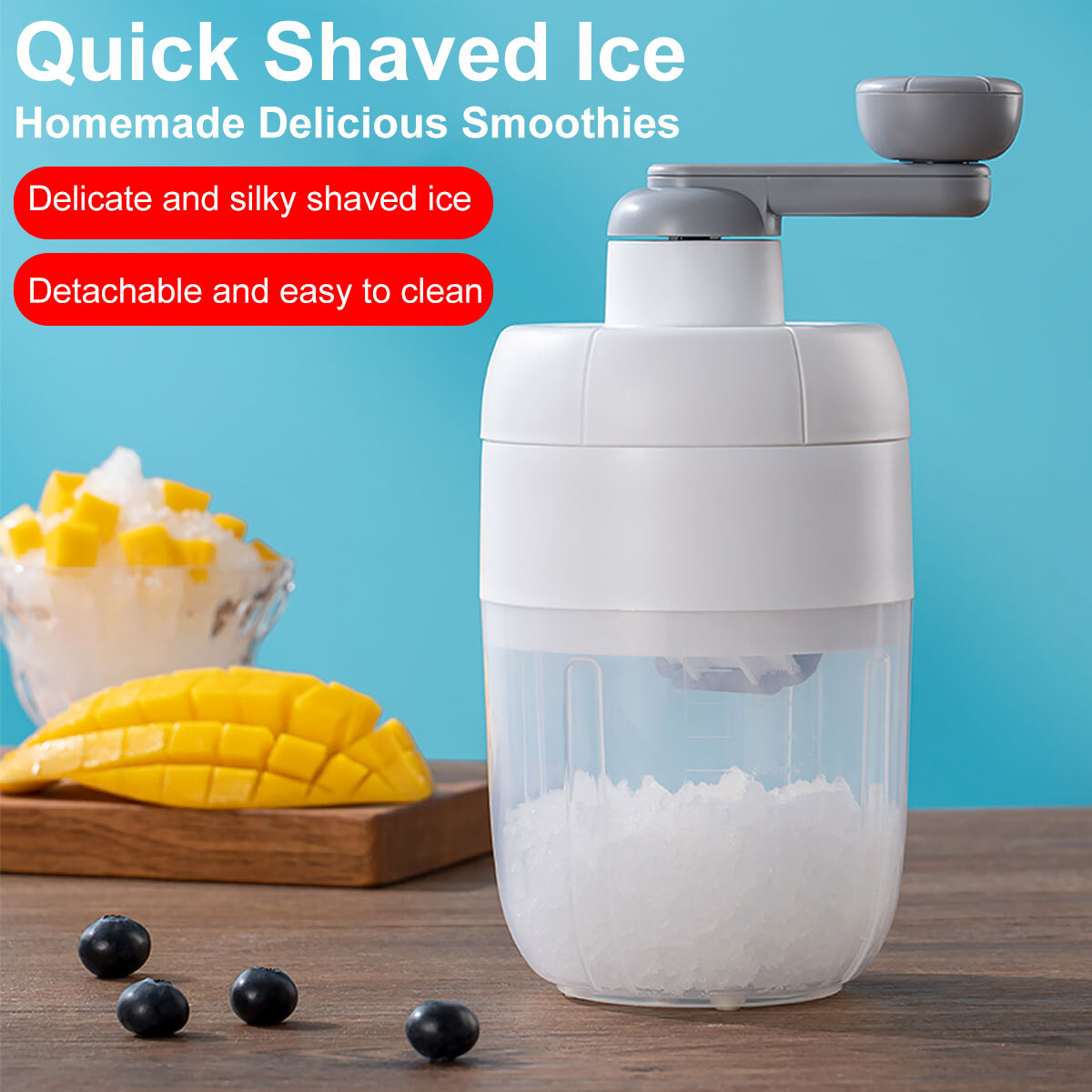 Manual Ice Crusher 1000ml Hand-Crank Ice Shaver with Ice Freezing Mold ...