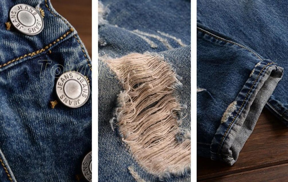 Men Slim Ripped Hole Casual Denim Overalls Jumpsuit Jeans Cowboy Pants ...