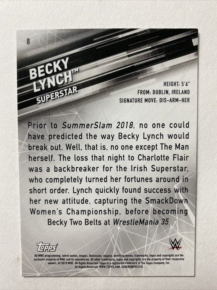 2019 Becky Lynch Topps Smackdown Live WWE Wrestling Card #8 | eBay