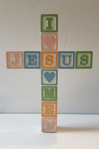 I Love Jesus Loves Me Baby Blocks Cross Pastels Christian Nursery Wall ...