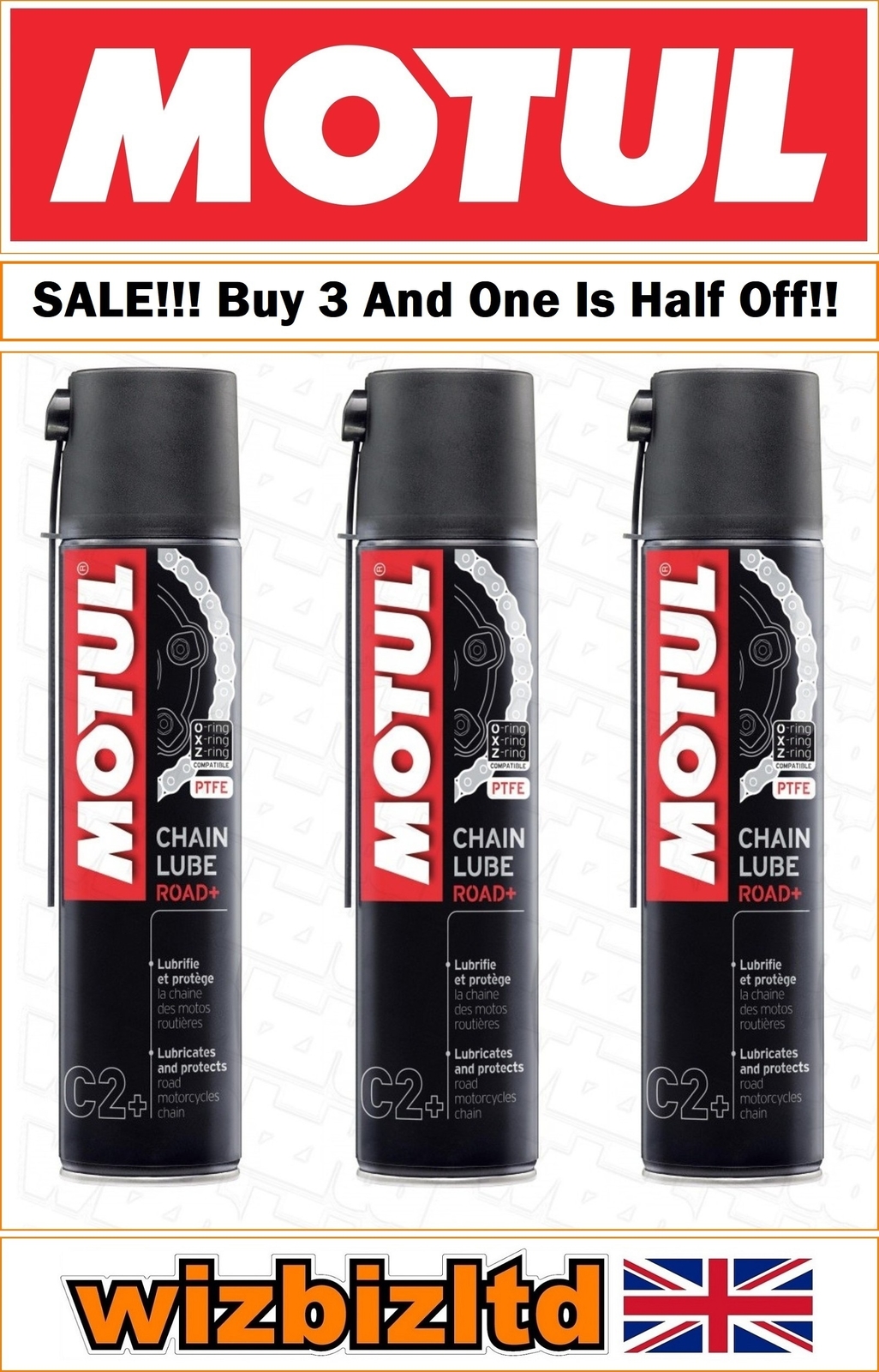 3x Motul C2+ Chain Lube 400ml PTFE Solid Road Plus Grease O-ring X-ring ...