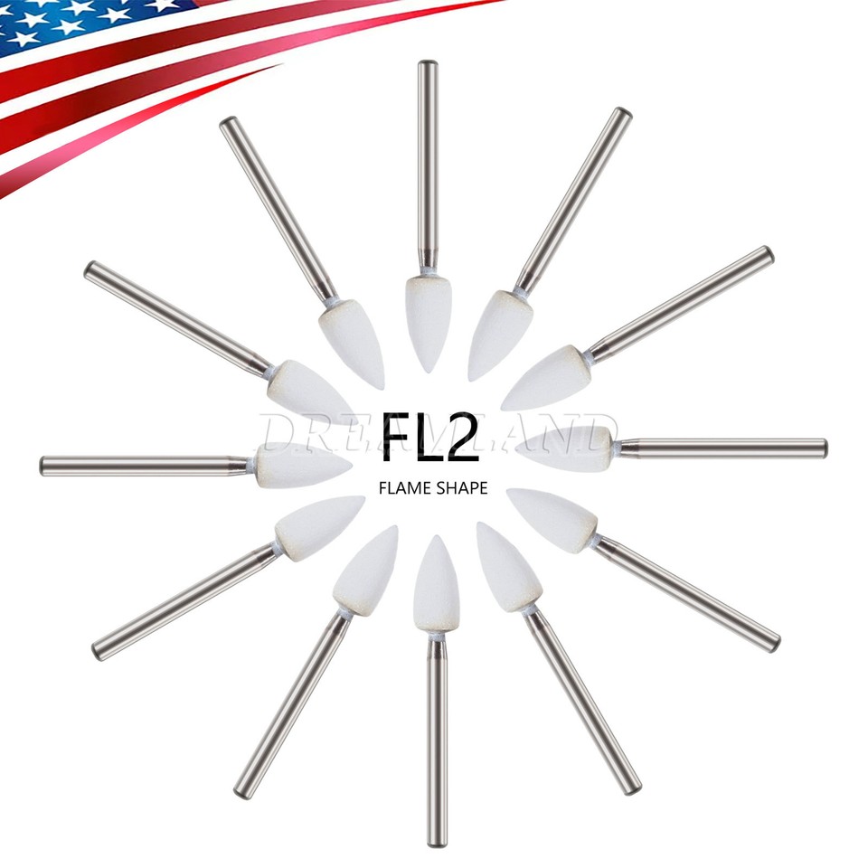 Dental White Polishing Stone FG Burs Flame Cone Shape Burs Drills ...