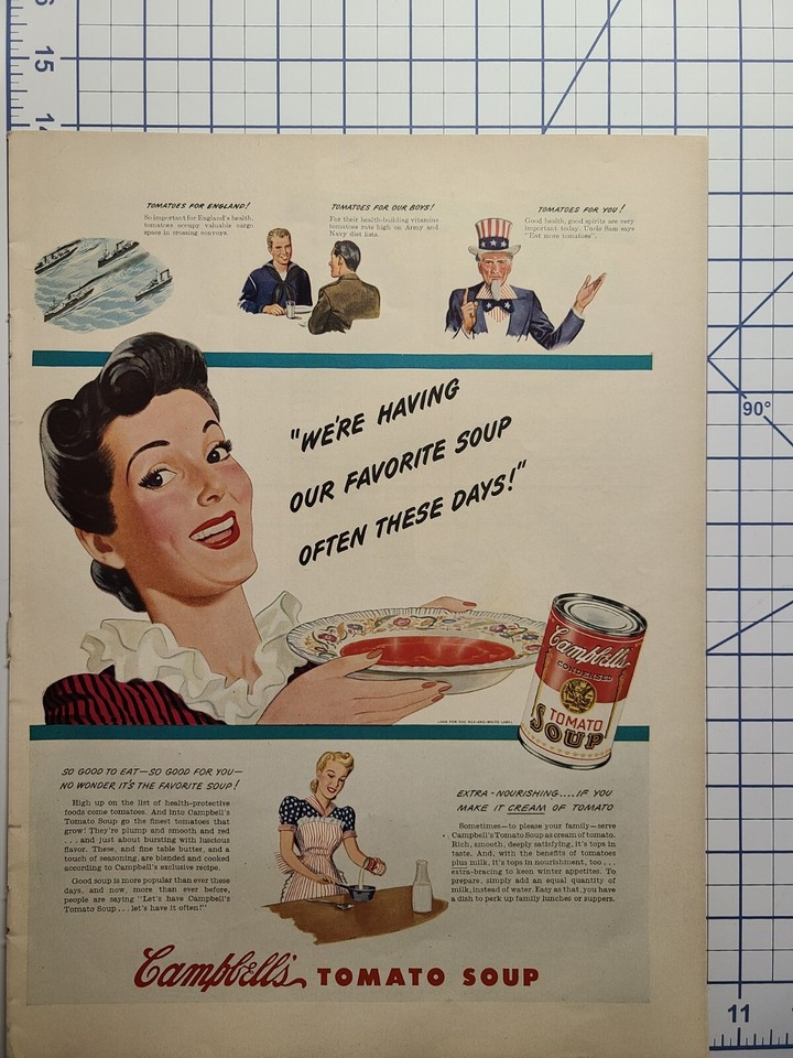 Vintage Print Ad 1942 WWII Campbell's Condensed Tomato Soup Army Navy ...