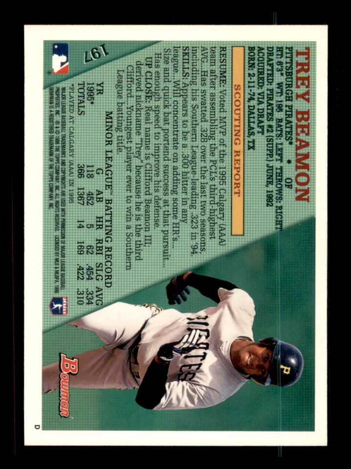 1996 Baseball Bowman Trey Beamon Pittsburgh Pirates #197 | eBay